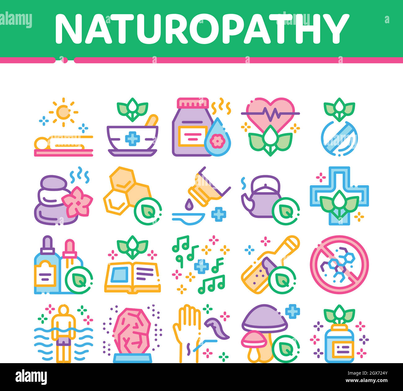 Traditional Naturopathy Medicine Icons Set Vector Stock Vector Image ...