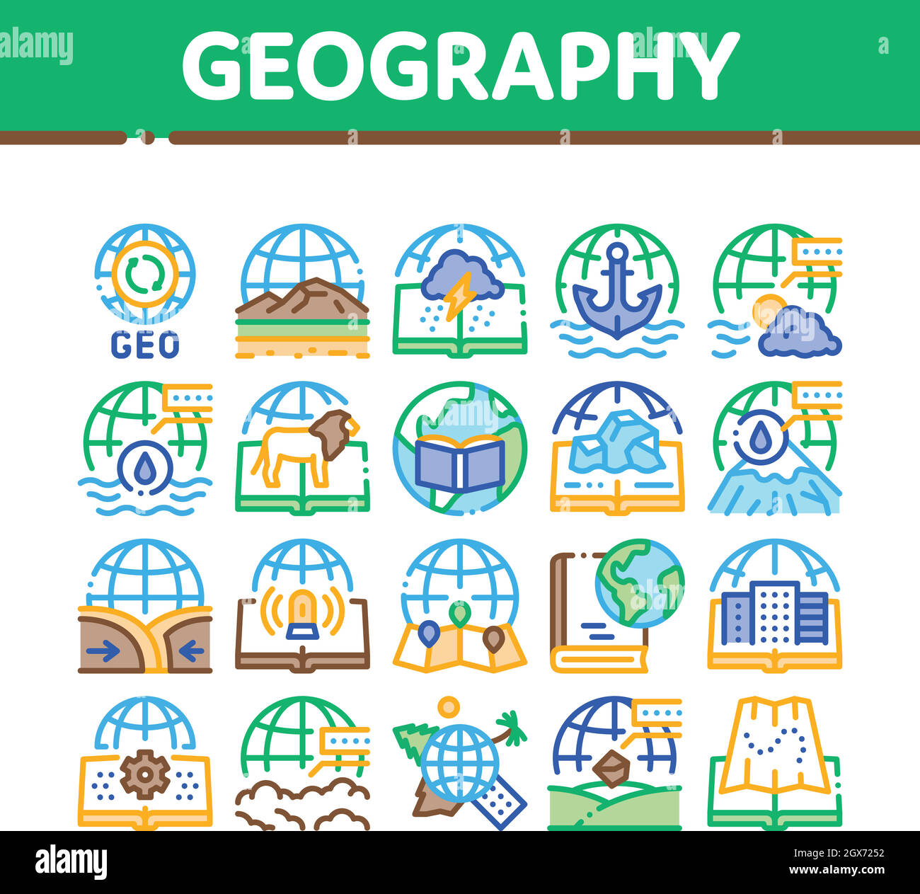 Geography Education Collection Icons Set Vector Stock Vector Image ...