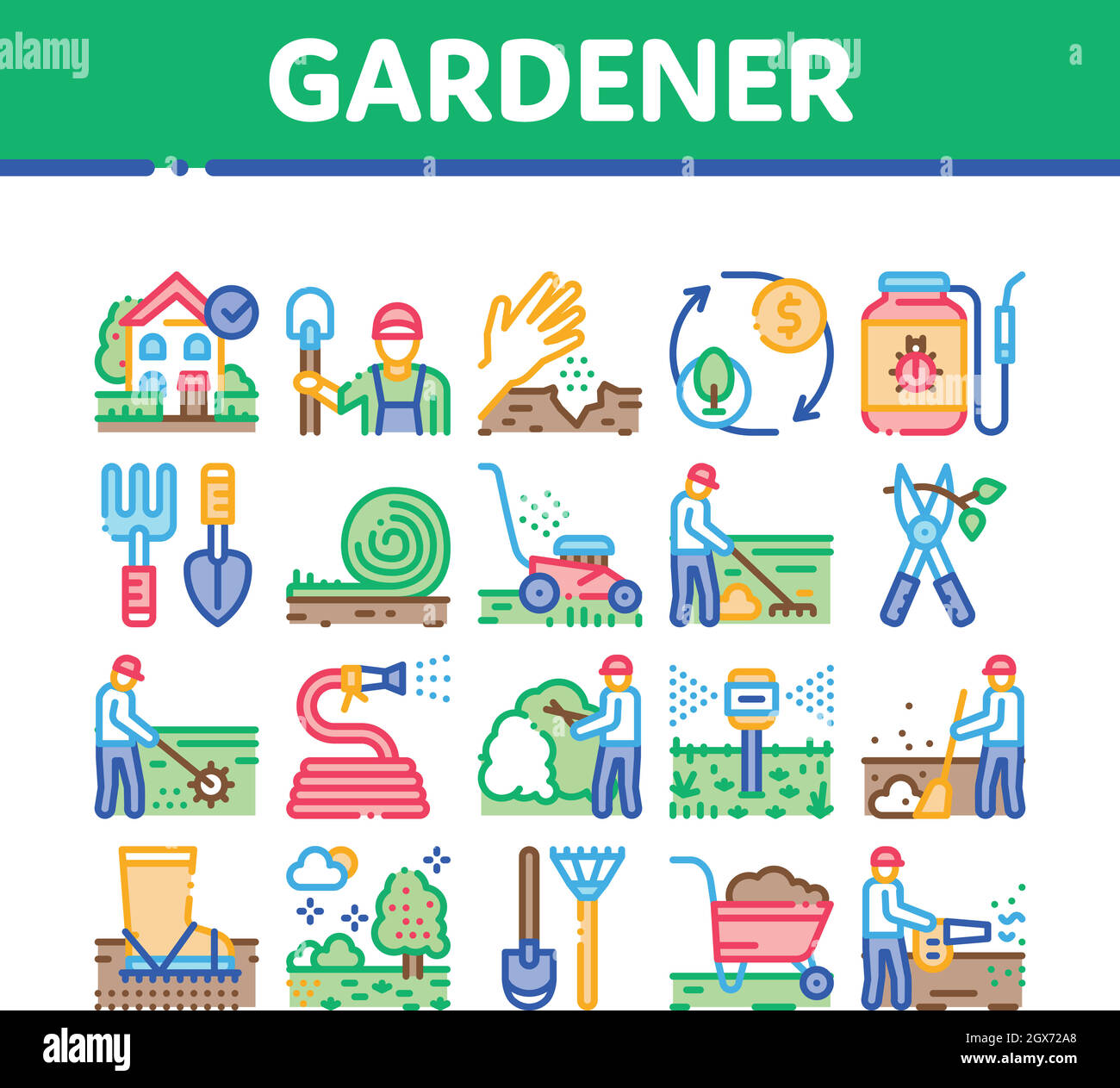 Gardener Instrument Collection Icons Set Vector Stock Vector Image ...