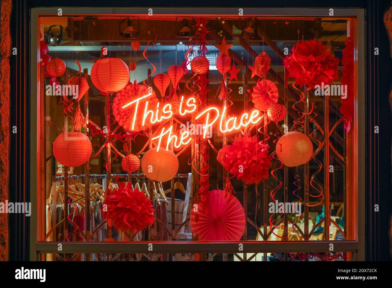 This is the Place, neon window display, Gastown, Vancouver, British ...