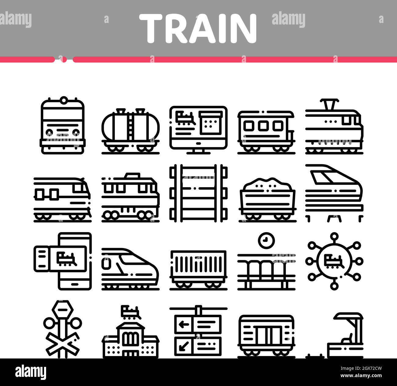 Train Rail Transport Collection Icons Set Vector Stock Vector Image ...