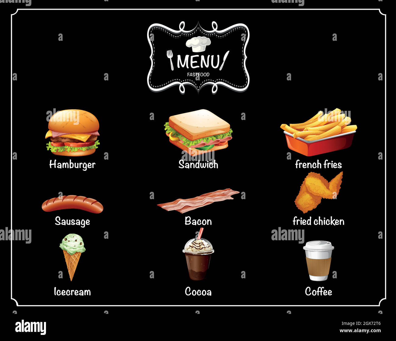 Different menu of fast food Stock Vector Image & Art - Alamy