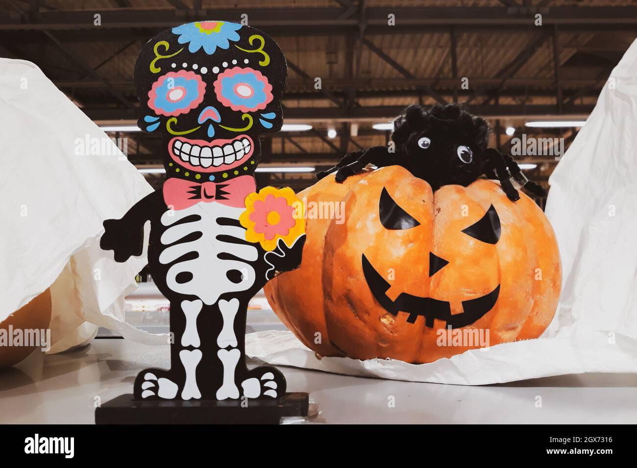 Decorations for Halloween and Day of the Dead in Mexico. Skeleton and ...
