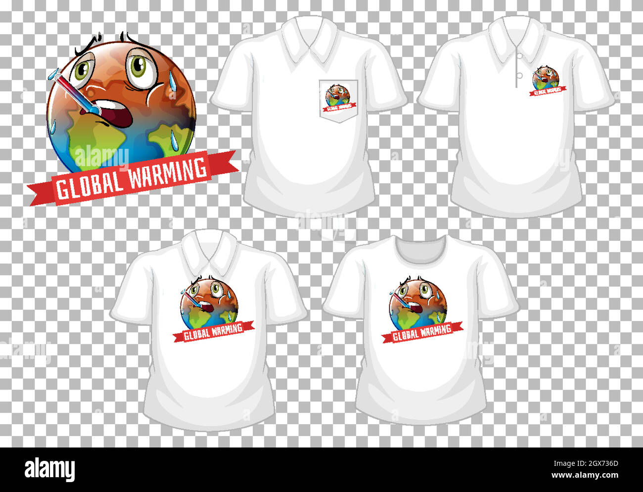 Global warming logo and set of white shirt isolated on transparent ...