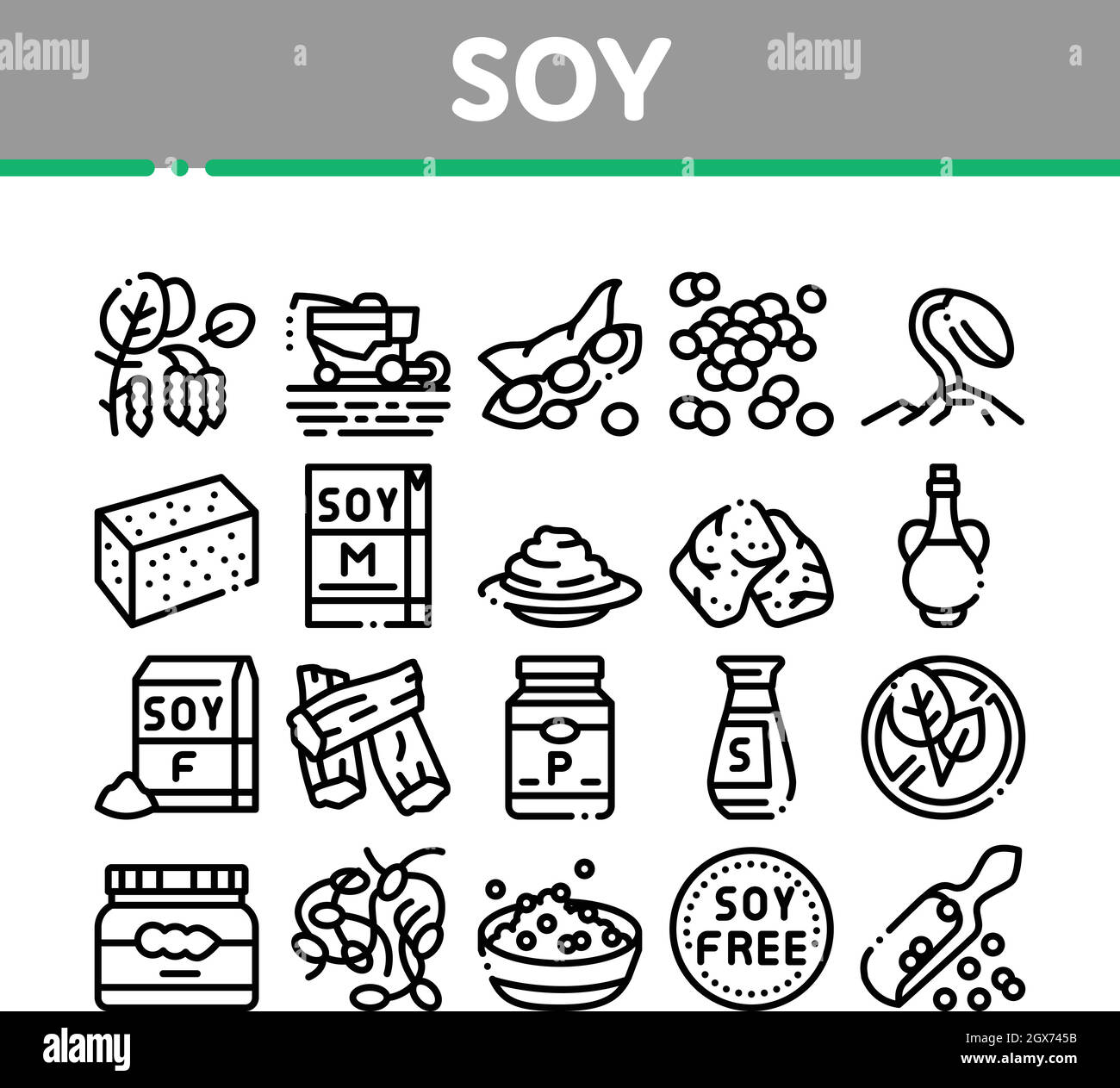 Soy Bean Food Product Collection Icons Set Vector Stock Vector Image ...