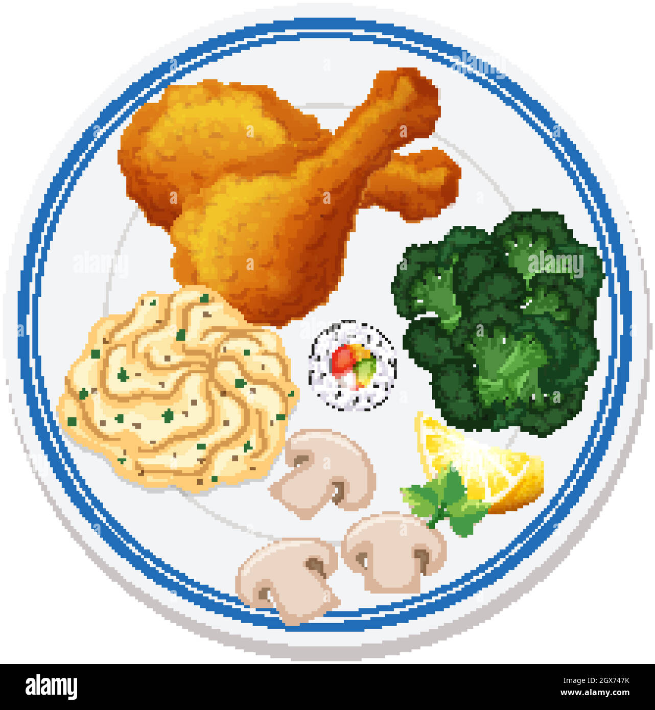 Aerial view of food on plate Stock Vector Image & Art - Alamy