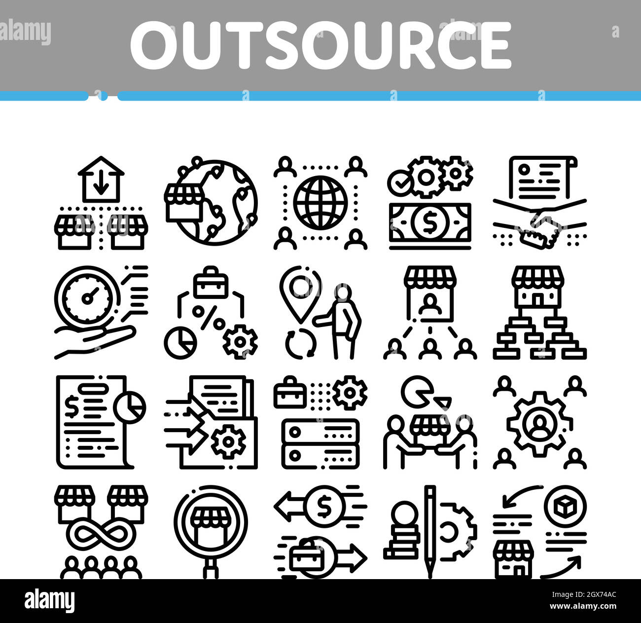 Outsource Management Collection Icons Set Vector Stock Vector Image ...