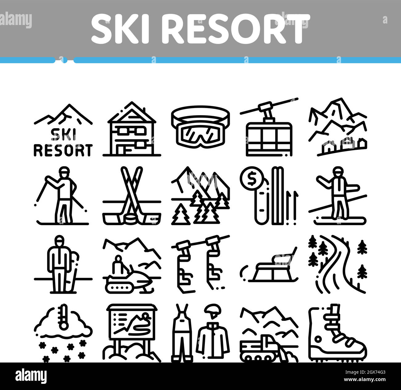 Ski Resort Vacation Collection Icons Set Vector Stock Vector Image ...