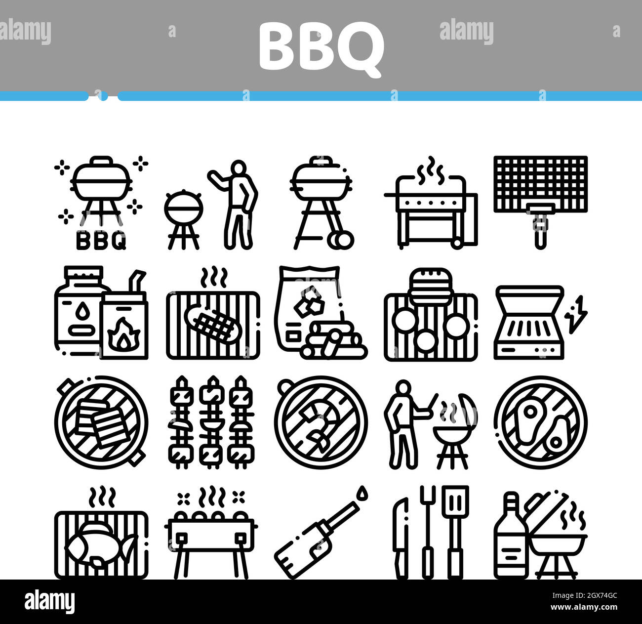 Bbq Barbecue Cooking Collection Icons Set Vector Stock Vector Image ...