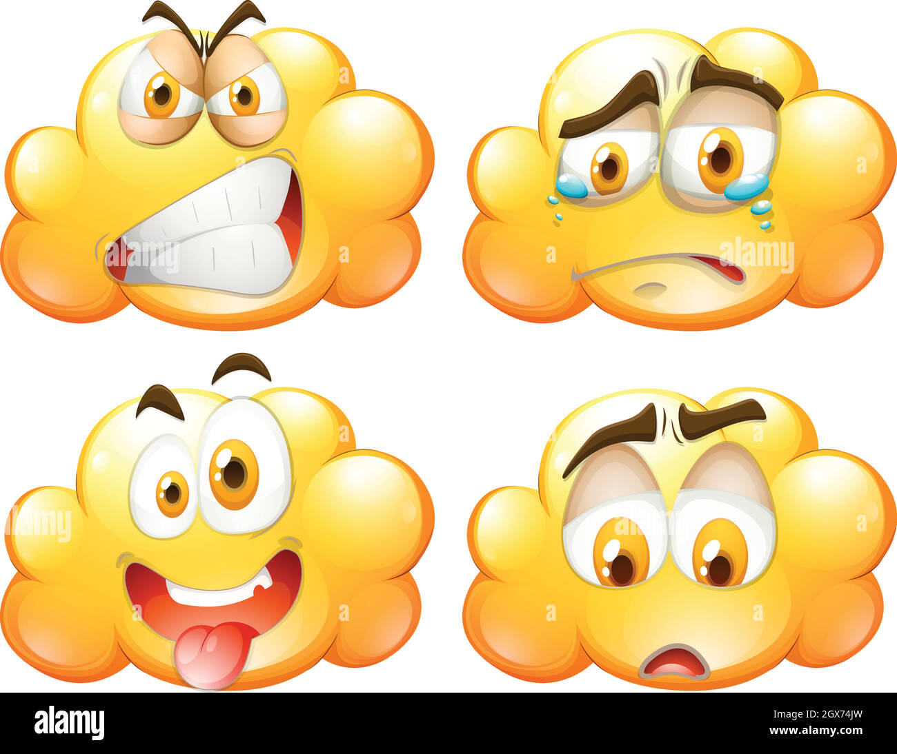 Yellow fluffy clouds with facial expressions Stock Vector Image & Art ...