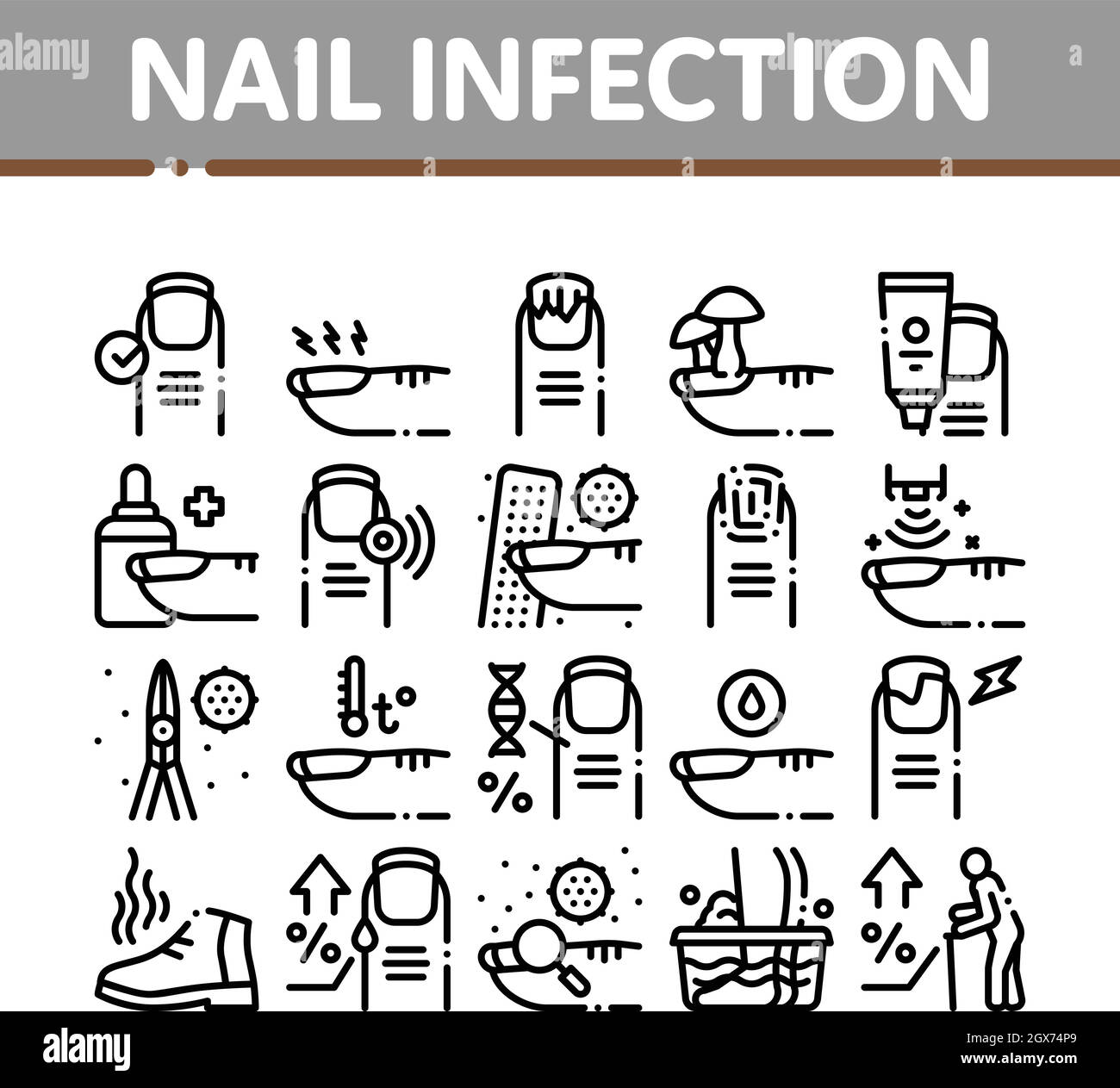 Nail Infection Disease Collection Icons Set Vector Stock Vector Image ...