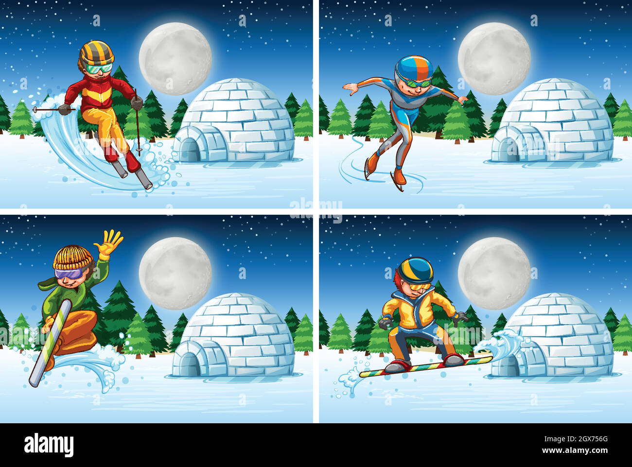 Set of snow activity at night Stock Vector Image & Art - Alamy