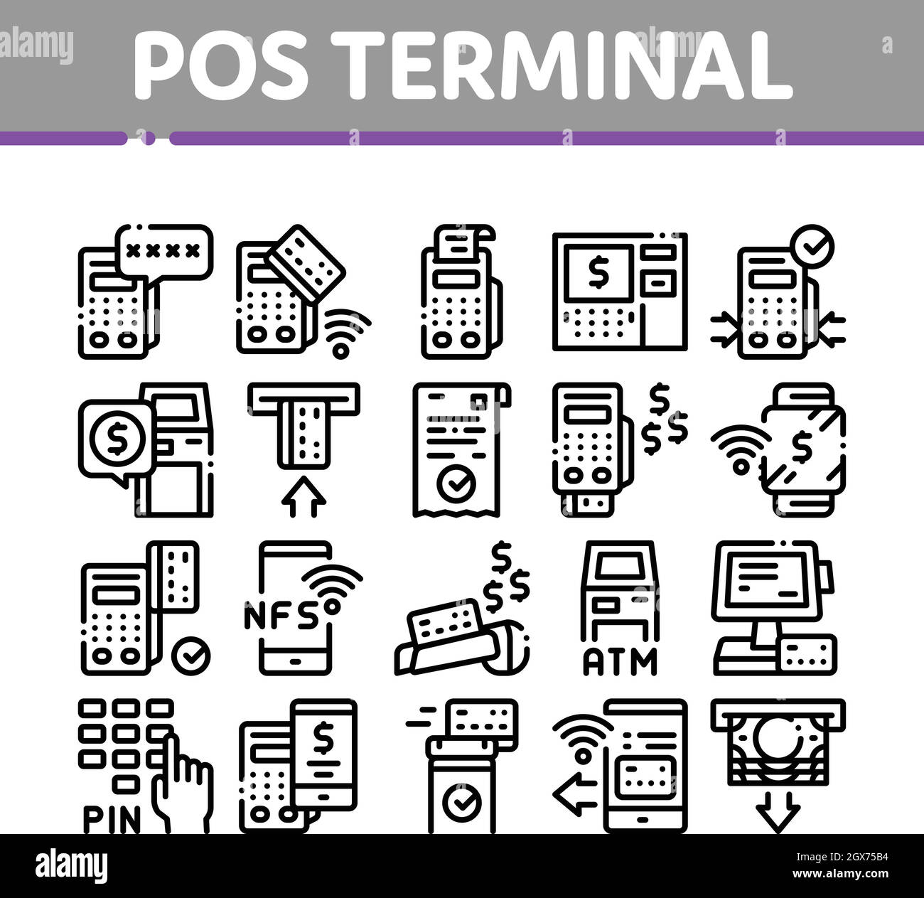 Pos Terminal Device Collection Icons Set Vector Stock Vector Image And Art Alamy