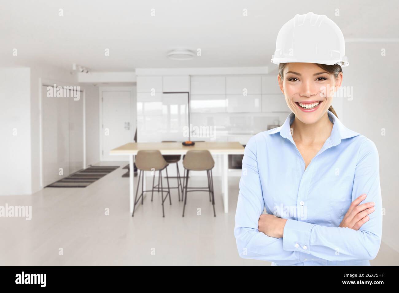 Home architect business woman house inspection of new condo project ...