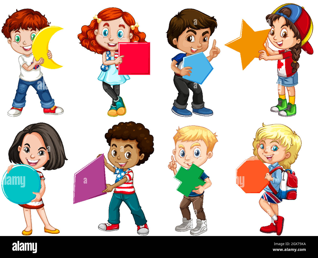 Set of different children holding different shapes Stock Vector Image ...
