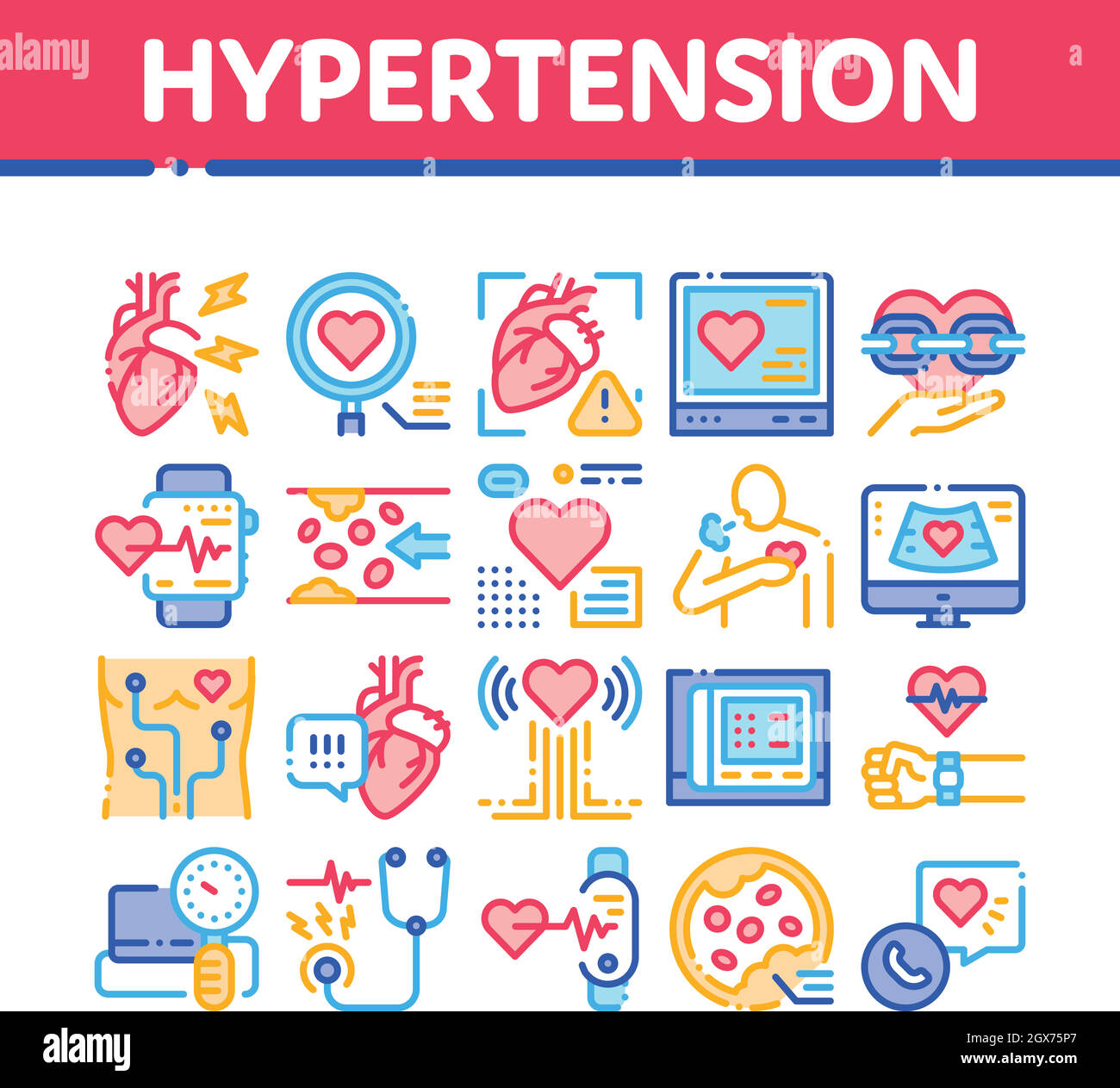 Hypertension Disease Collection Icons Set Vector Stock Vector Image ...