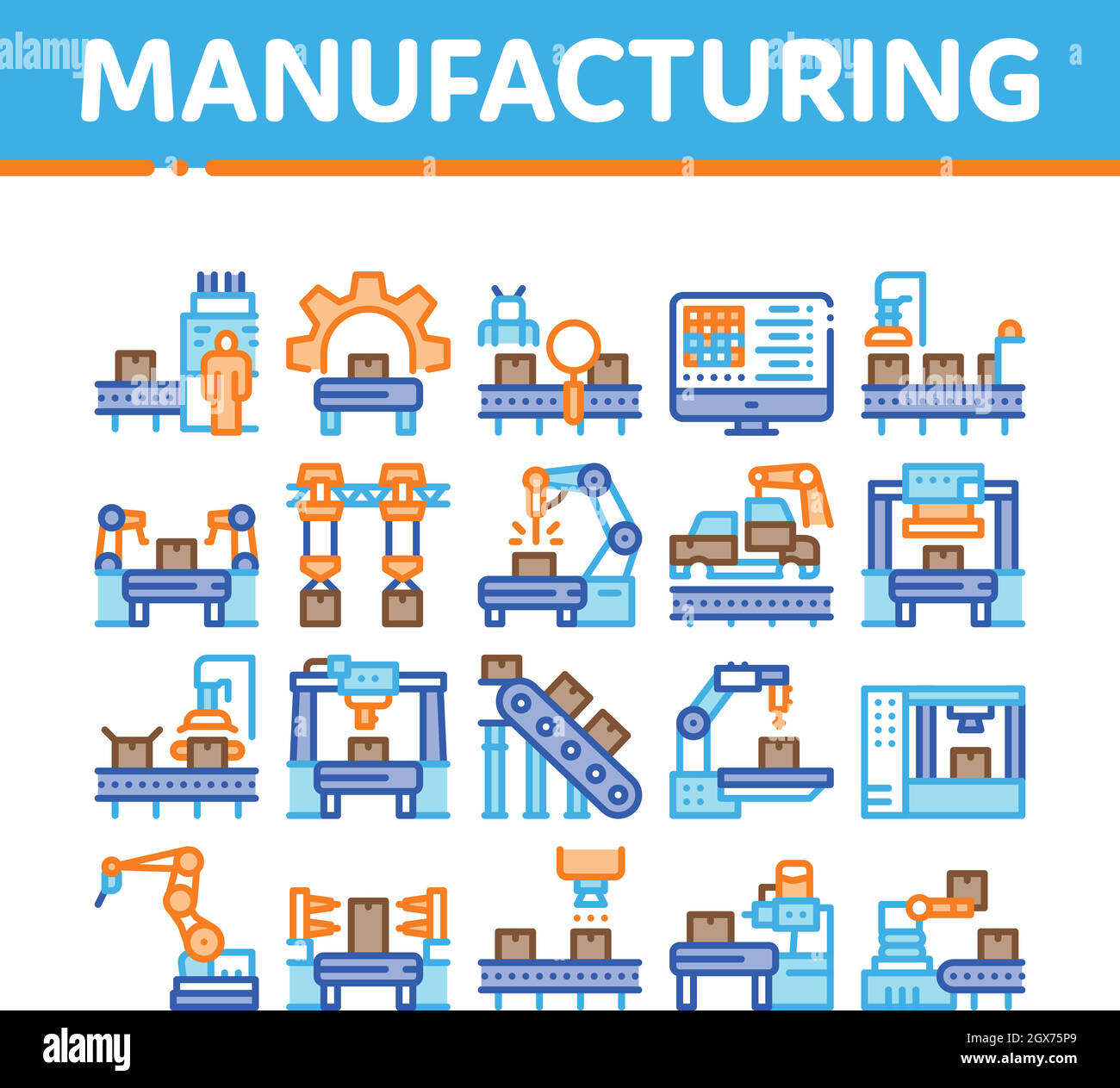 Manufacturing Process Collection Icons Set Vector Illustrations Stock ...