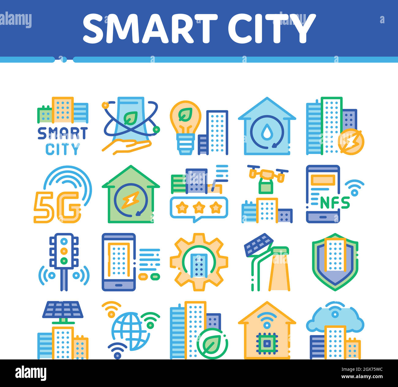 Smart City Technology Collection Icons Set Vector Stock Vector Image ...