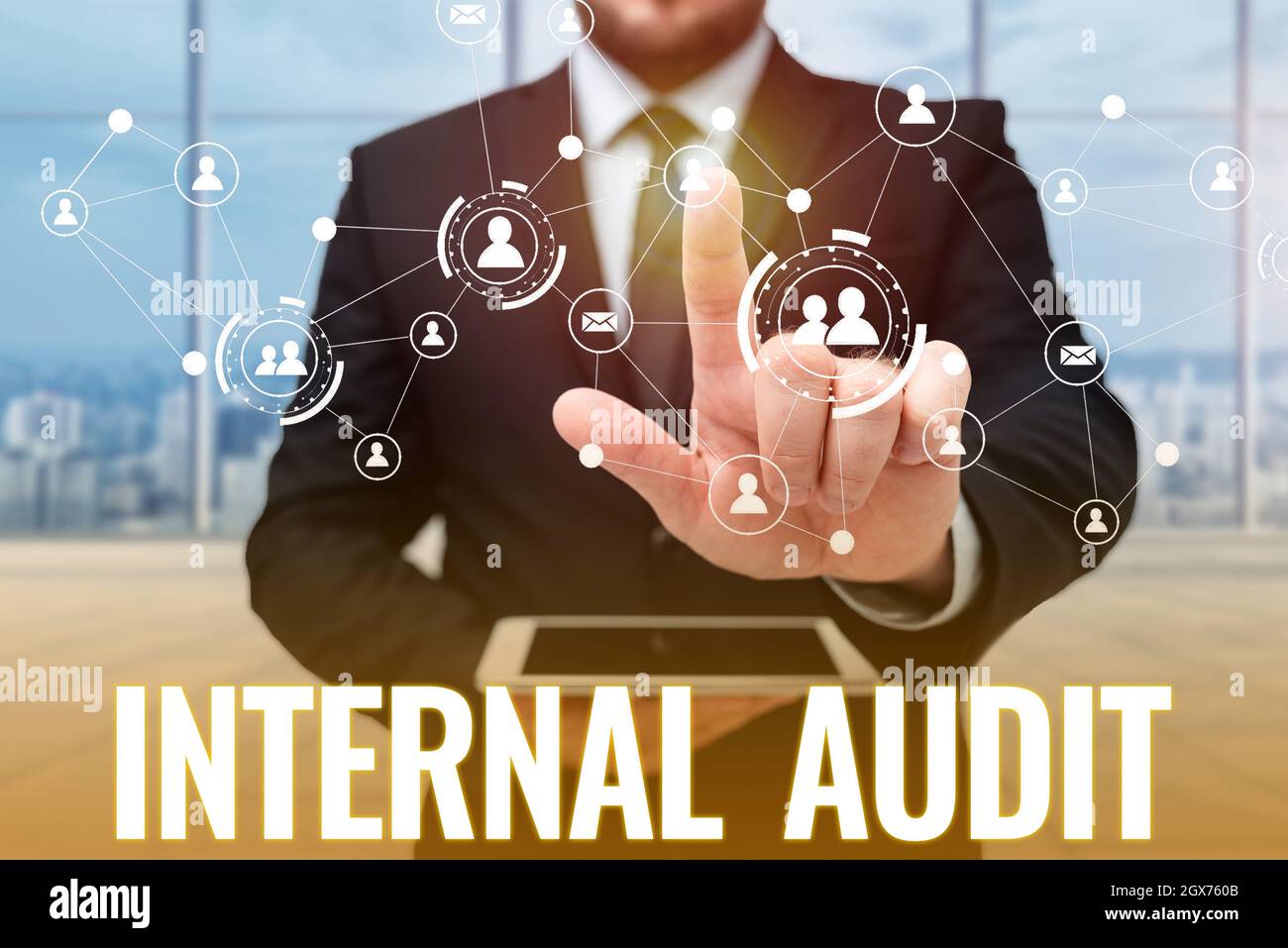 Text caption presenting Internal Audit. Word Written on Evaluates the ...