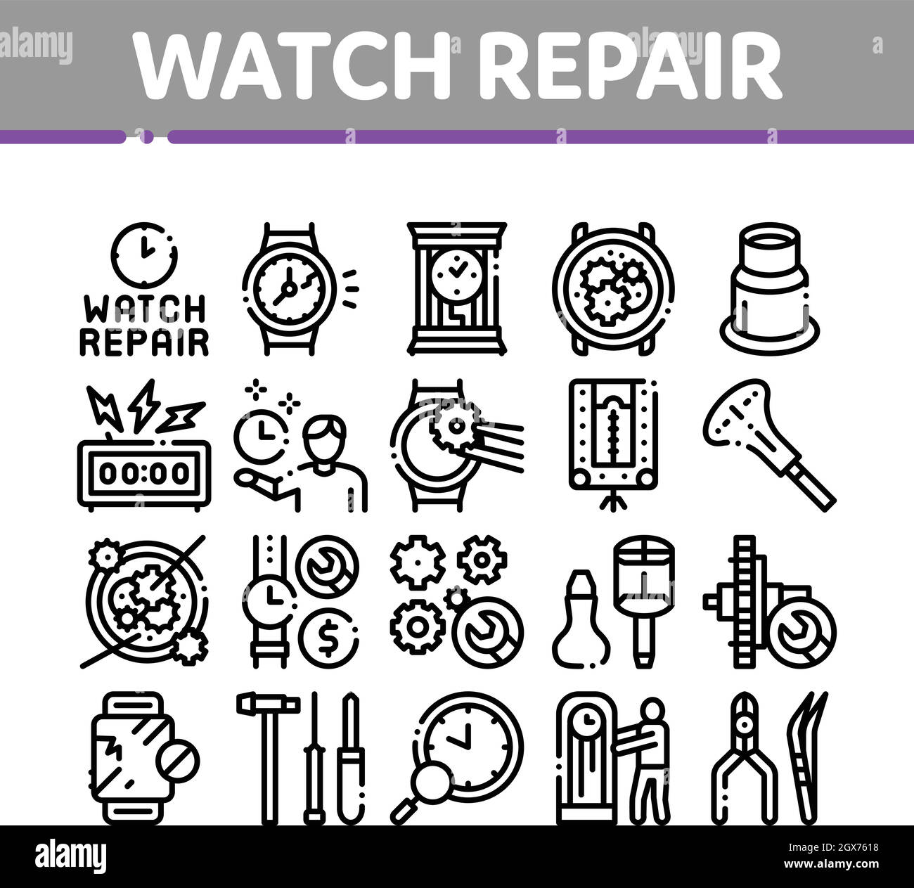 Watch Repair Service Collection Icons Set Vector Stock Vector Image ...