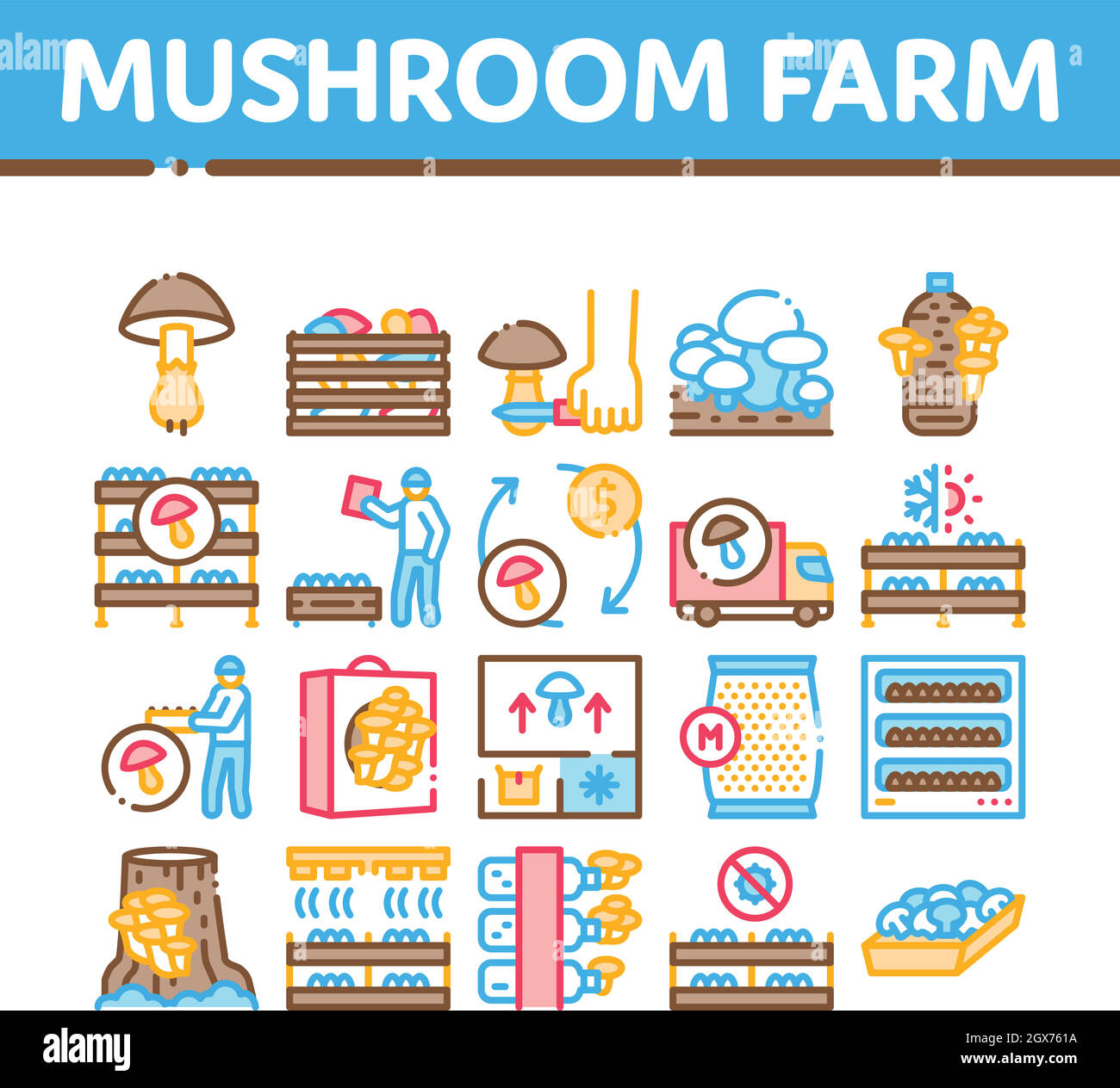 Mushroom Farm Plant Collection Icons Set Vector Stock Vector Image ...