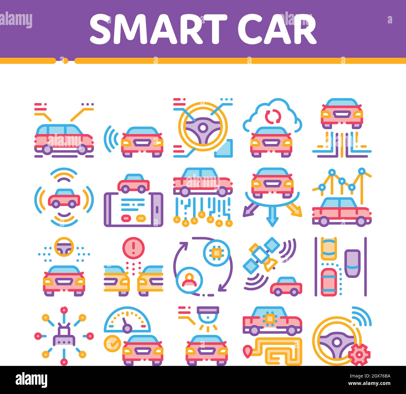 Smart Car Technology Collection Icons Set Vector Stock Vector Image ...