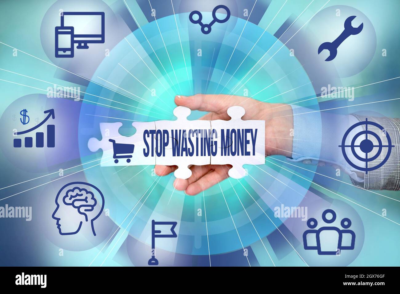 Sign displaying Stop Wasting Money. Business concept advicing person or ...