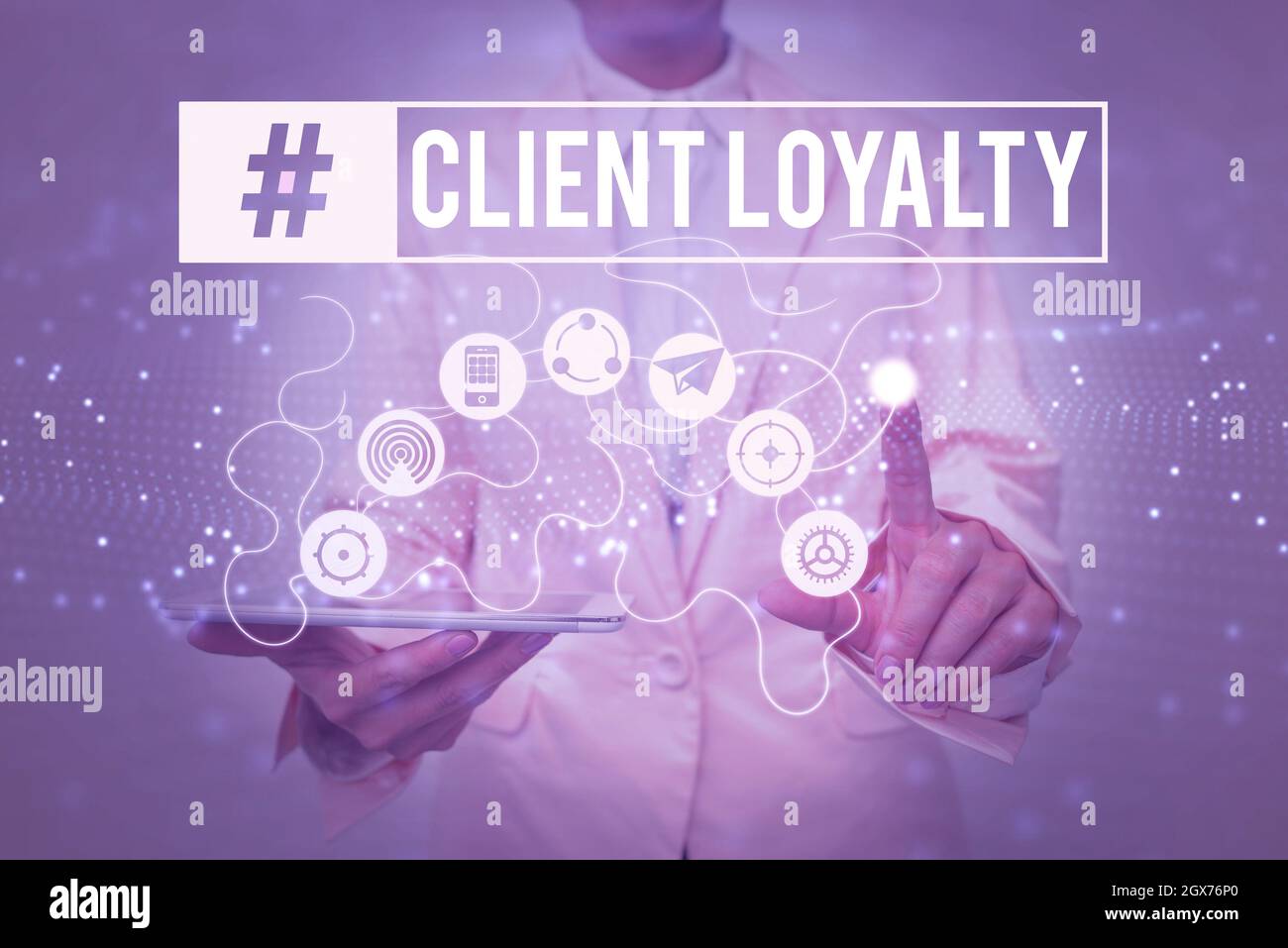 Hand writing sign Client Loyalty. Word for The result of consistently ...