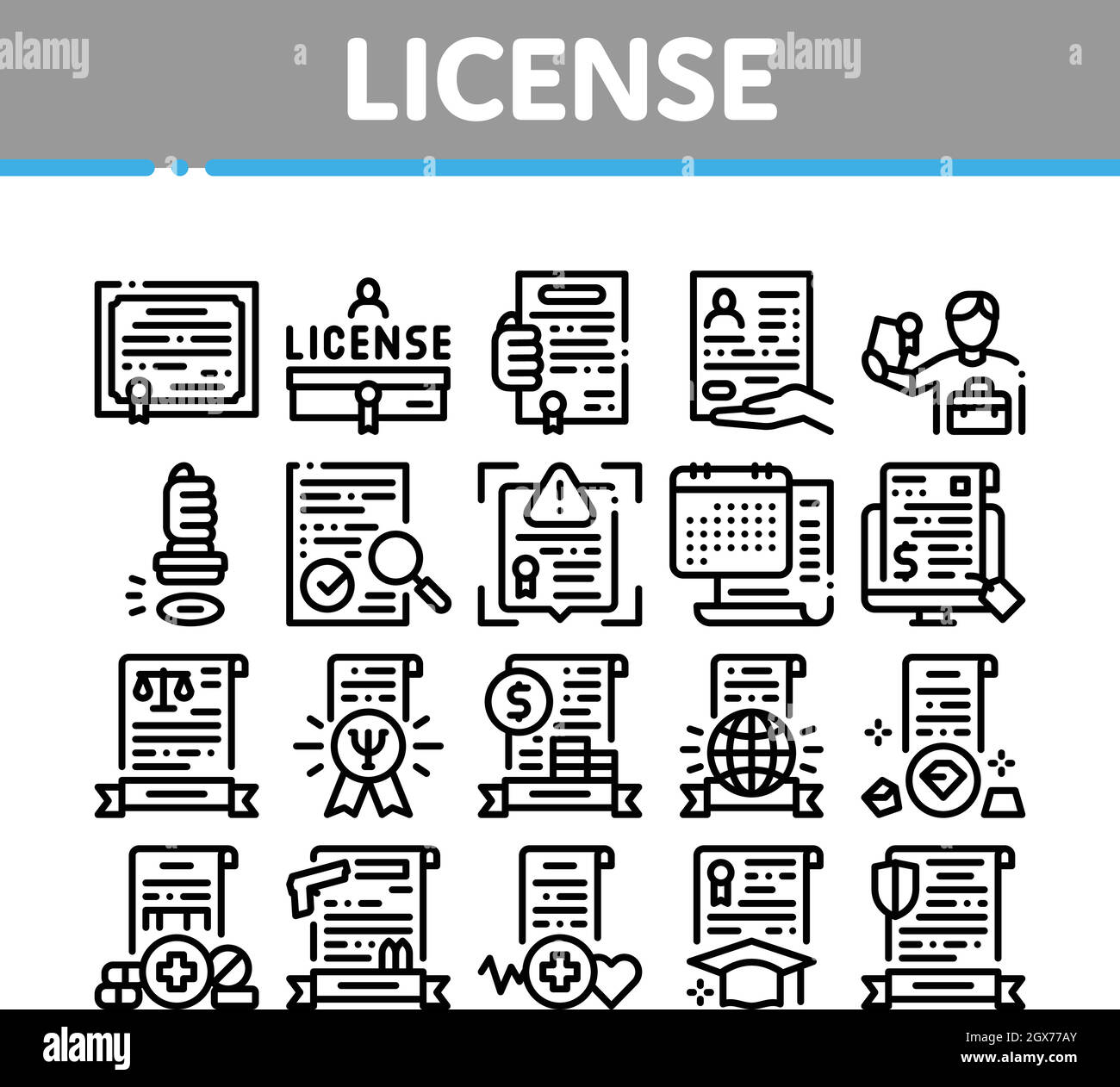 License Certificate Collection Icons Set Vector Illustrations Stock ...