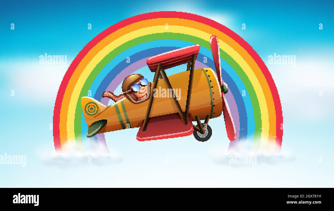 Scene with airplane flying in the sky Stock Vector Image & Art - Alamy