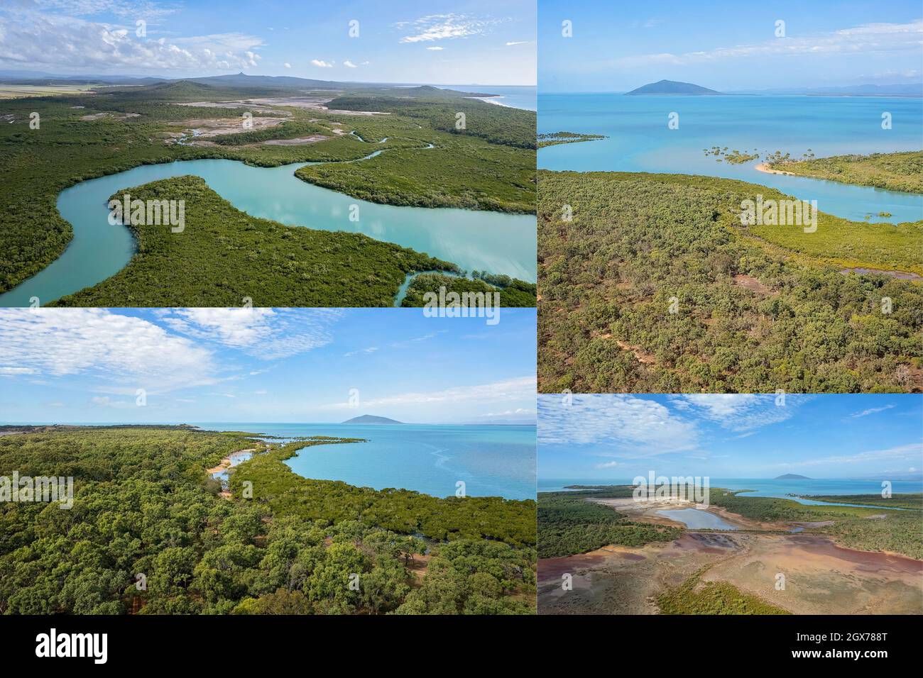 Collage of four aerial landscape of Cape Palmerston, Queensland ...