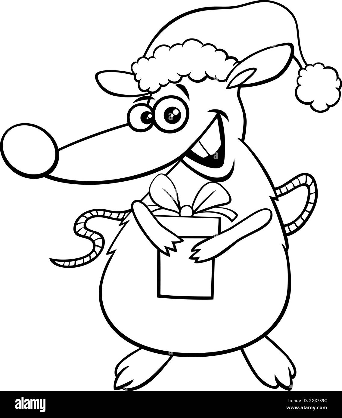 Black and white cartoon illustration of rat animal character with ...