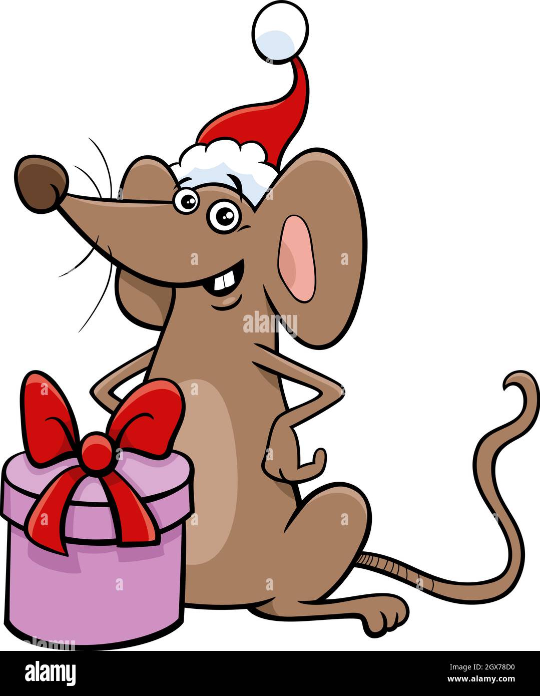 Cartoon illustration of mouse animal character with present on ...
