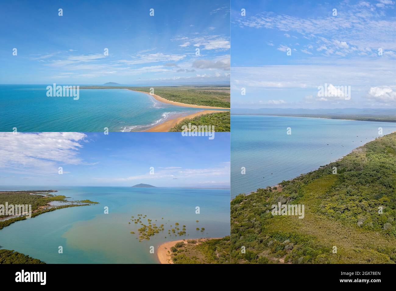 Collage of four aerial landscape of Cape Palmerston, Queensland ...