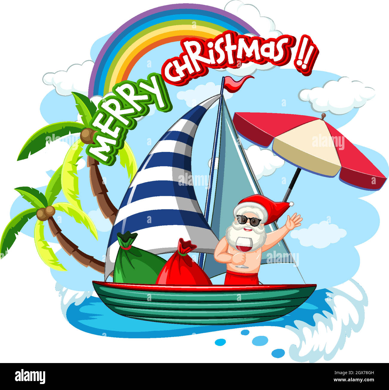 Santa Claus on the boat in summer theme Stock Vector Image & Art - Alamy