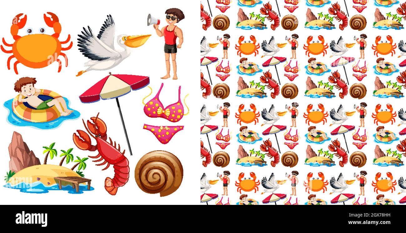 Seamless background design with isolated objects theme summer Stock ...