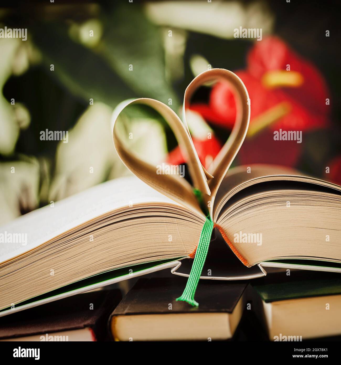 Open book and heart shaped paper pages, bright abstract background ...