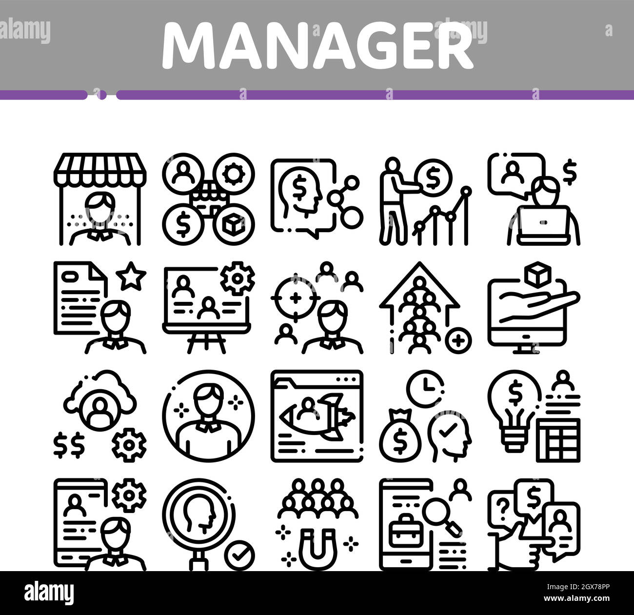 Account Manager Work Collection Icons Set Vector Stock Vector Image ...