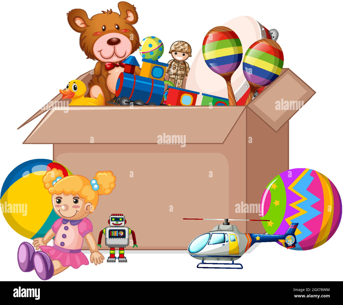 Cardboard box full of toys on white background Stock Vector Image & Art ...