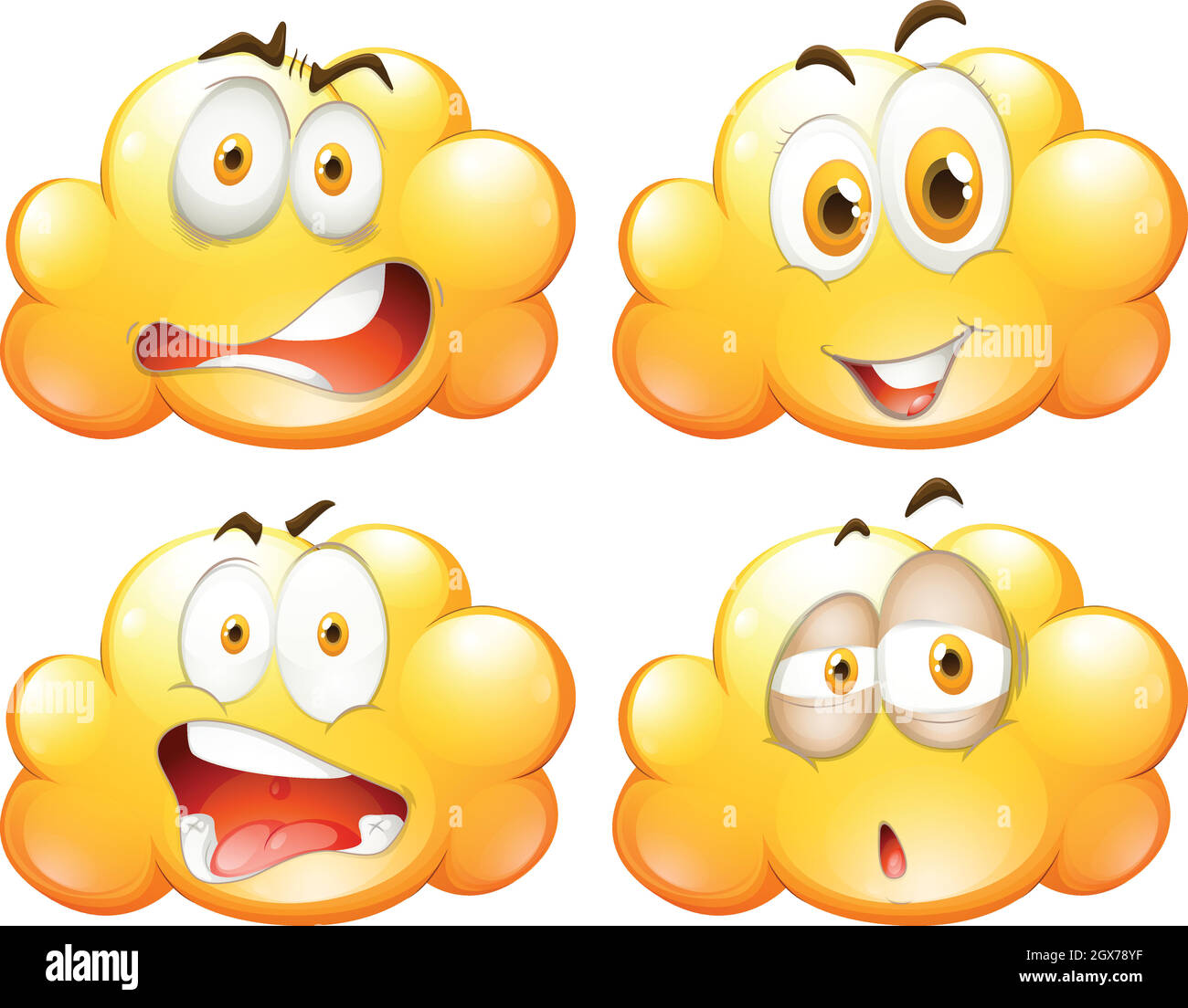 Yellow clouds with different facial expressions Stock Vector Image ...
