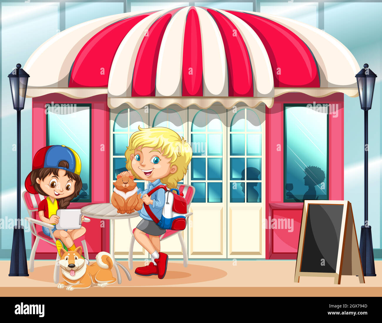 Children hanging out at the cafe Stock Vector Image & Art - Alamy