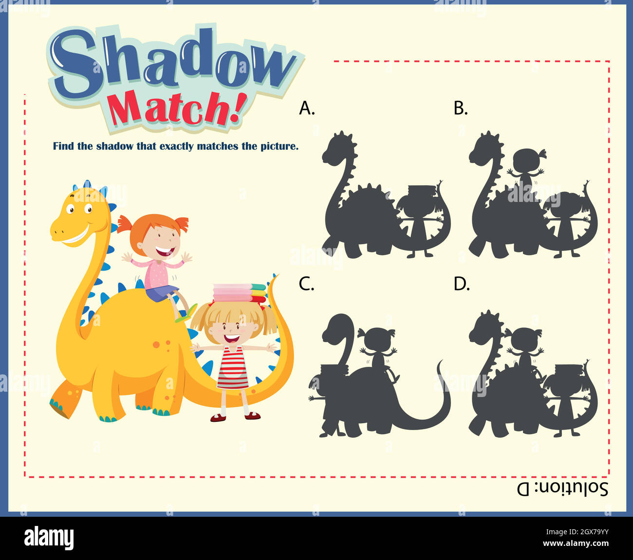 Shadow matching game template with kids and dragon Stock Vector Image ...