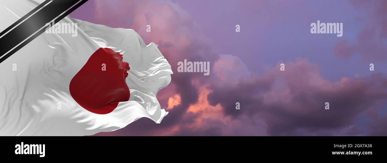 national flag of japan with Mourning Ribbon. memory of victims of war ...