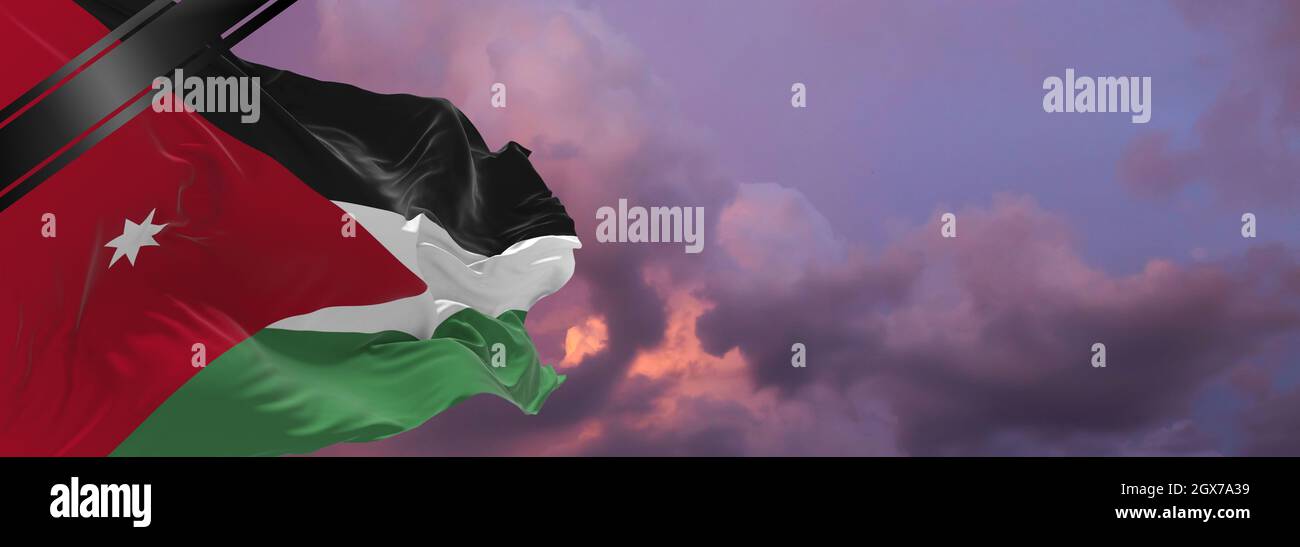 national flag of Jordan with Mourning Ribbon. memory of victims of war ...