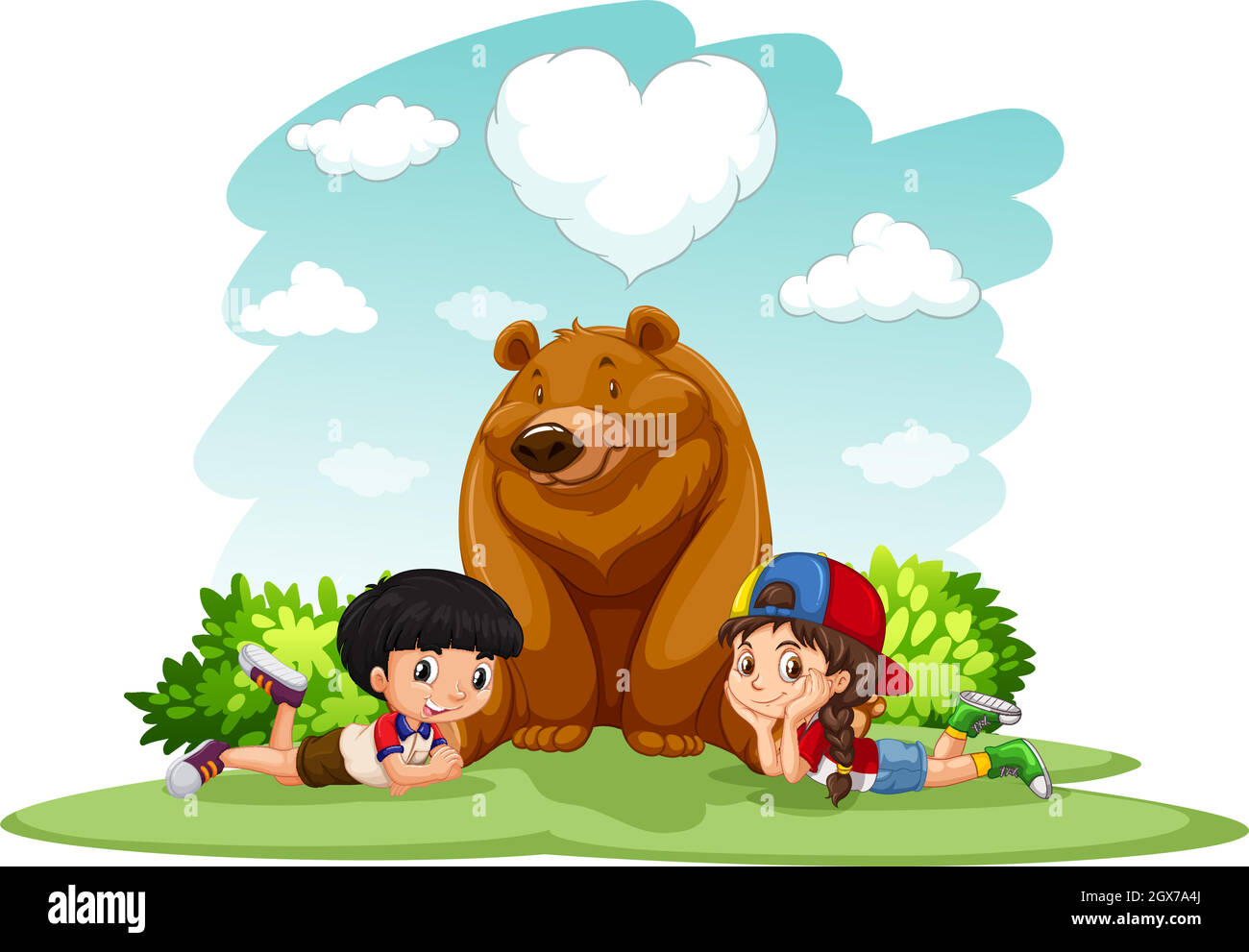 Children sitting with bear Stock Vector Image & Art - Alamy