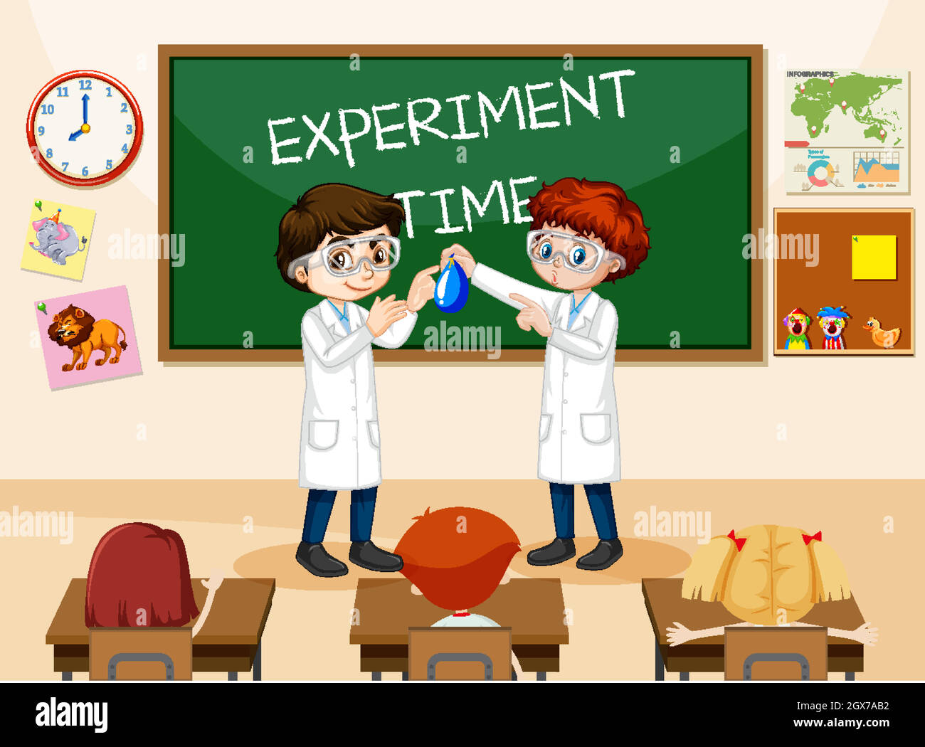 Classroom scene with students wearing laboratory gown Stock Vector ...
