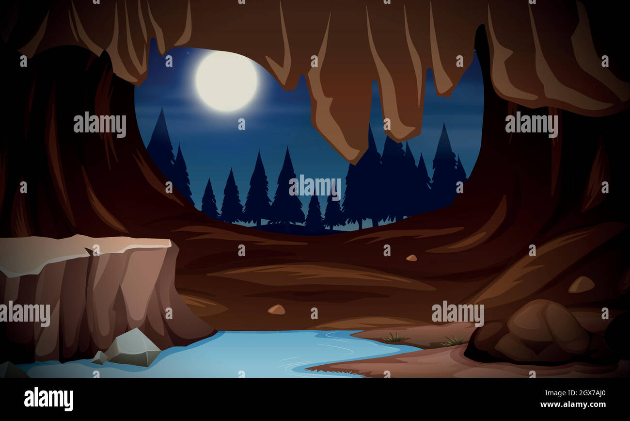 A moonlight cave landscape Stock Vector Image & Art - Alamy