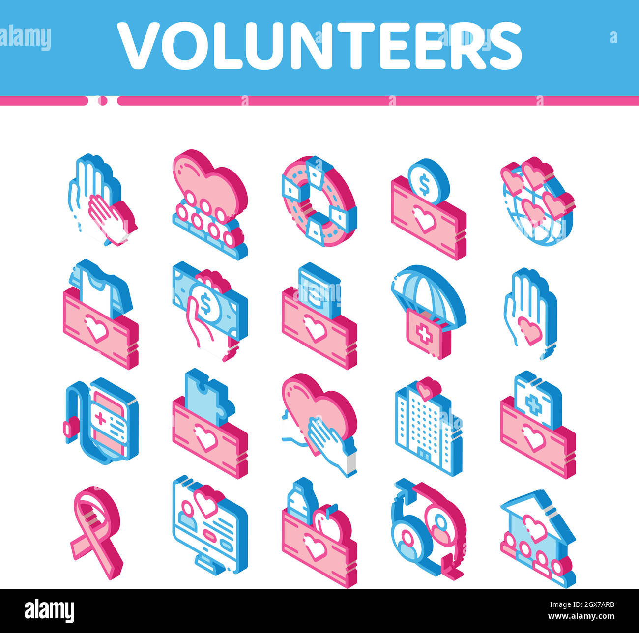 Volunteers Support Vector Isometric Icons Set Stock Vector Image & Art ...