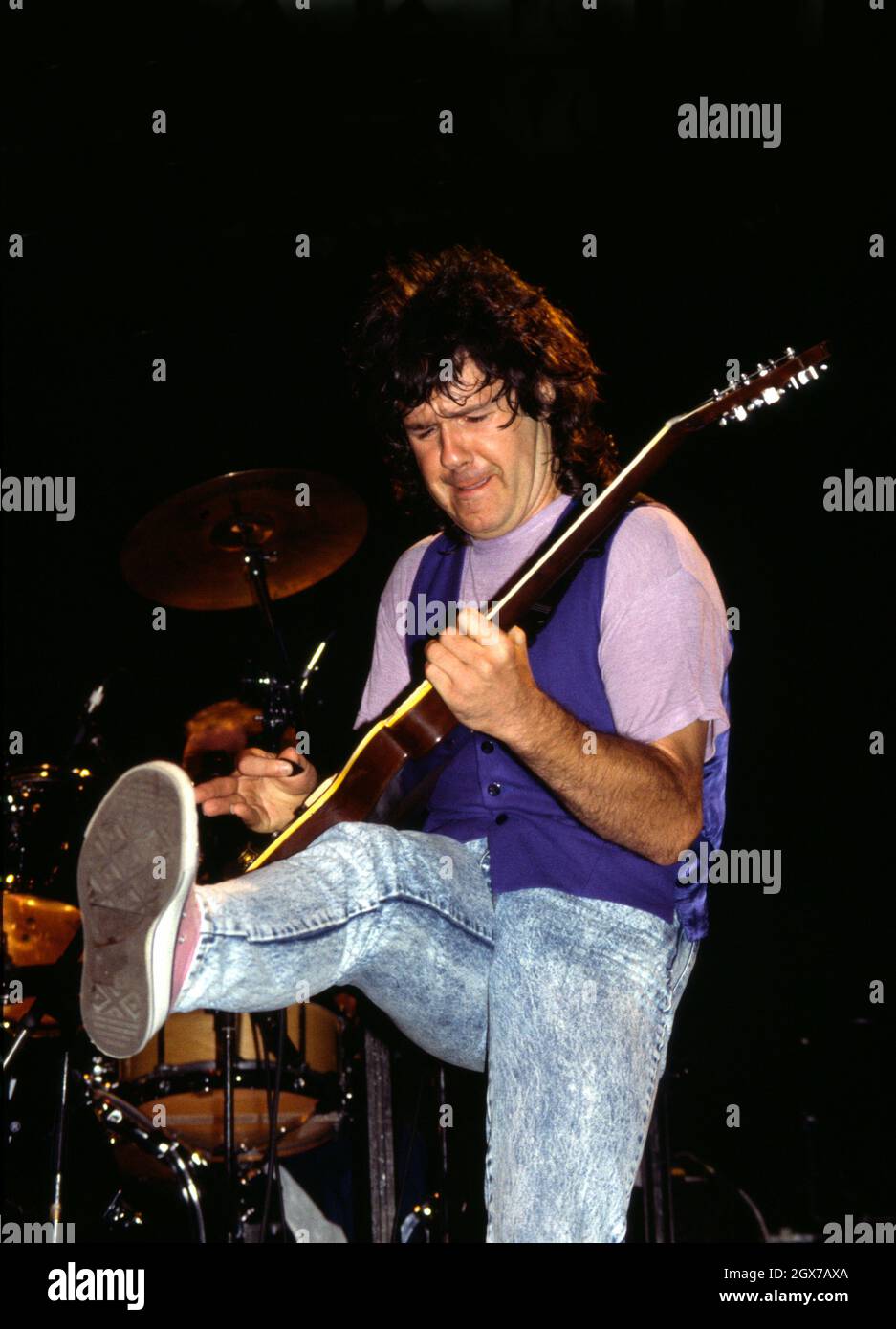 Irish guitarist and singer Gary Moore performing in London, UK in 1989 ...