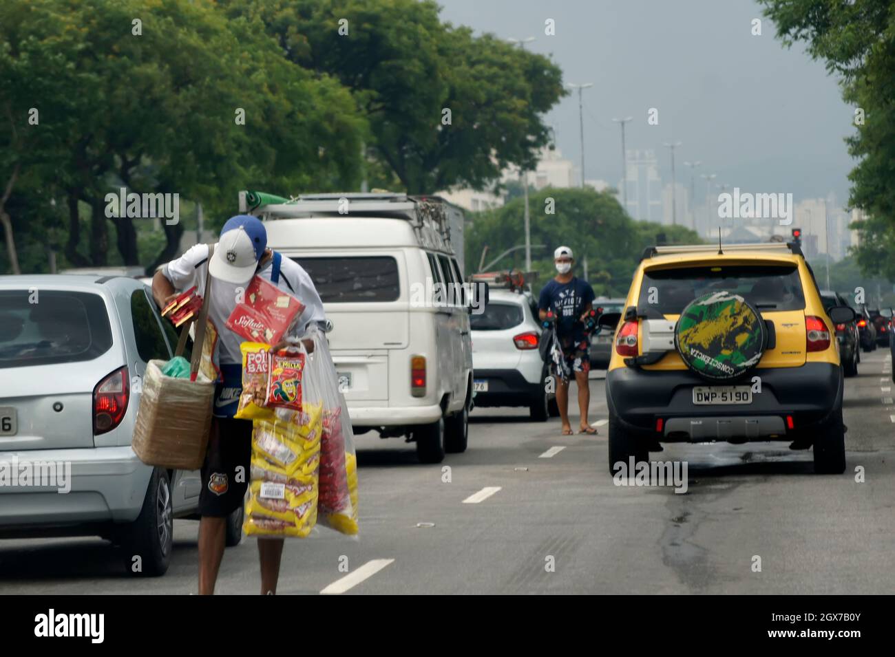 October 20, 2020. São Paulo, SP, Brazil. Point of view inside the car ...